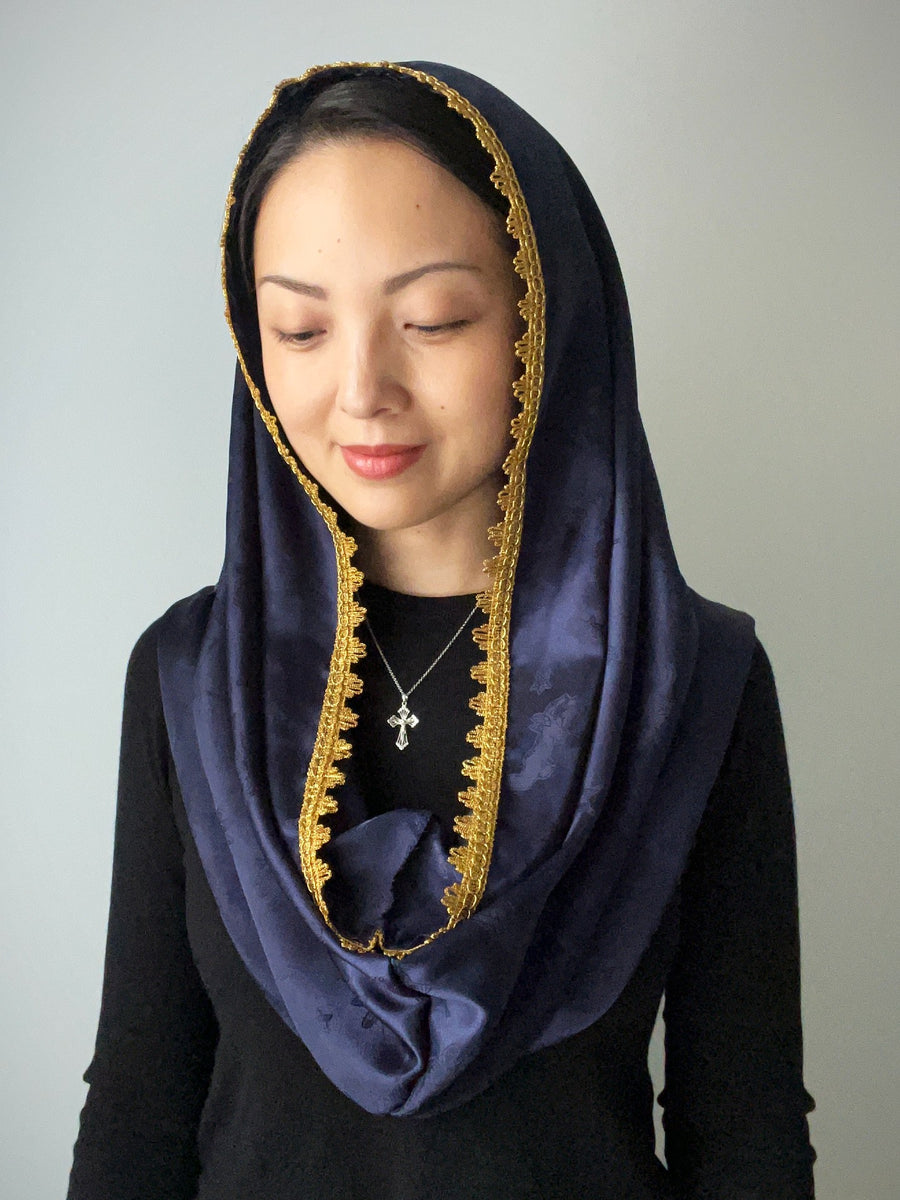 Mary's Mantle Infinity Chapel Veil (Navy Blue) – Filia Dei Veils